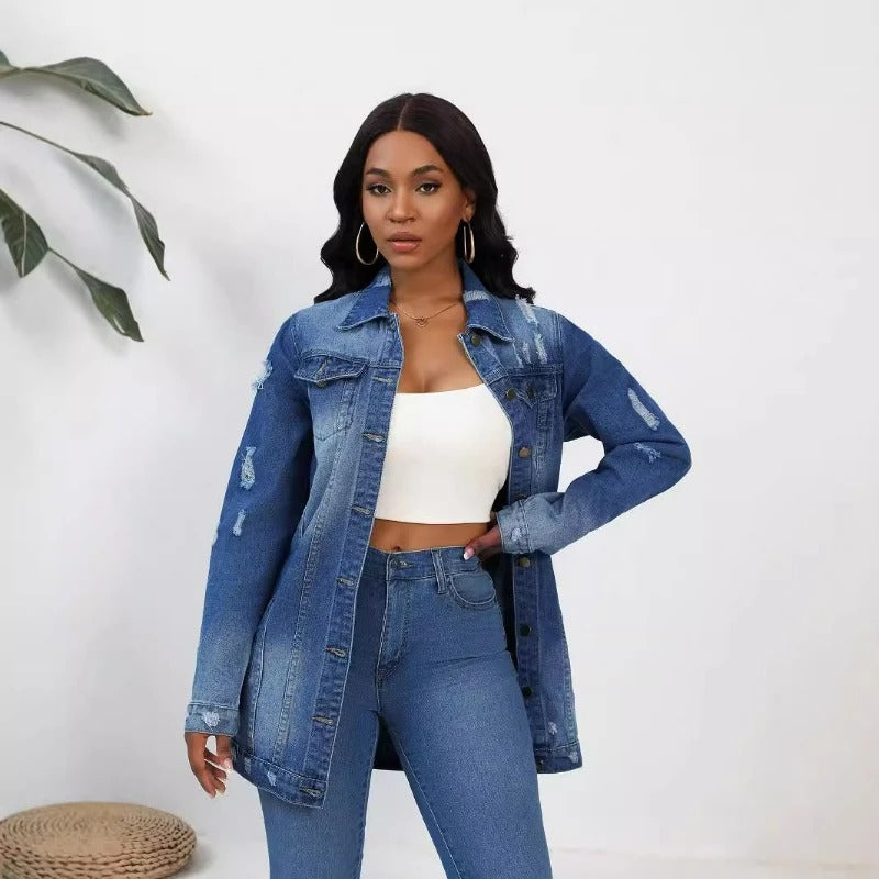 Elena | Oversized Denim Jacket met Vintage Look – Allure-fashion